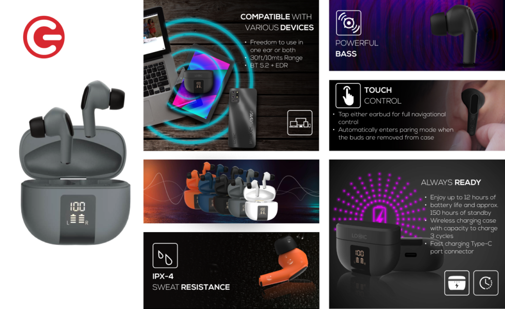 LOGIC | TW20 AUDÍFONOS INALÁMBRICOS CON RESISTENCTE AL SUDOR